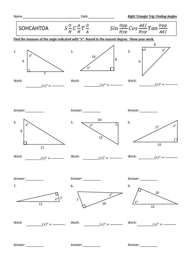 Sohcahtoa : Right Triangle Trig: Finding Angles | PDF