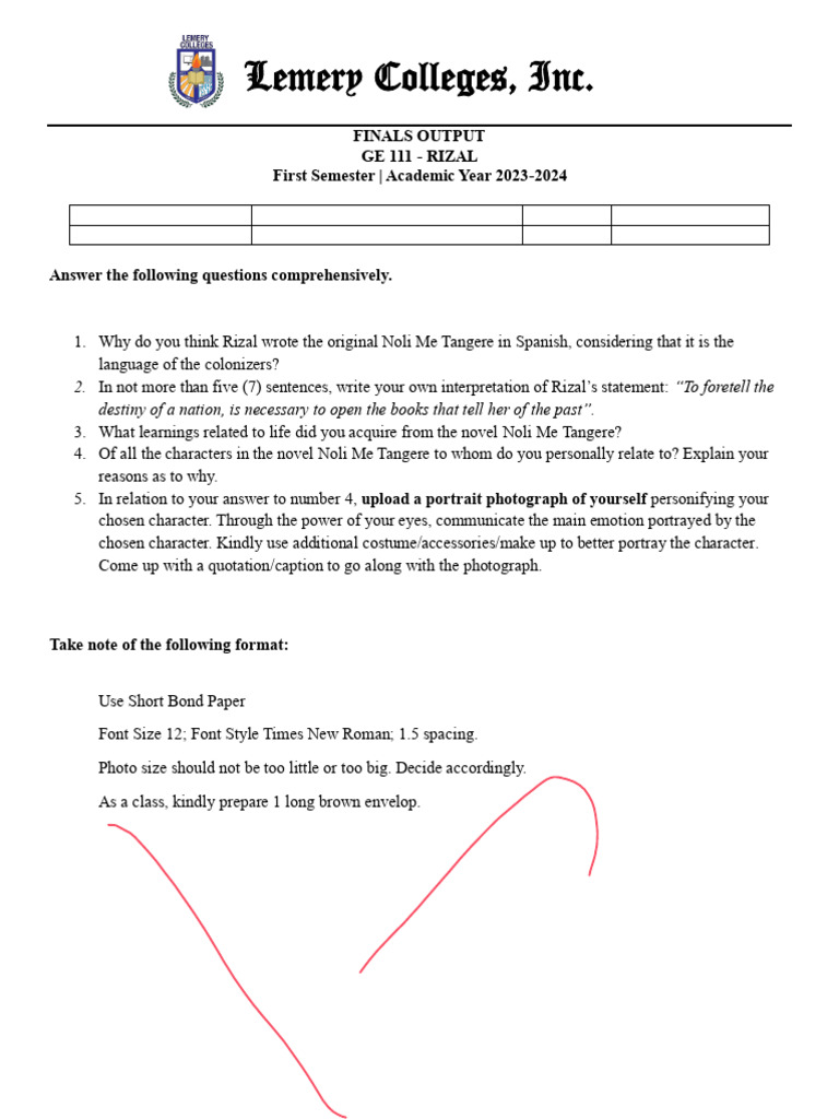 Rizal Final Output Sy 23-24 1ST Sem V2 | PDF