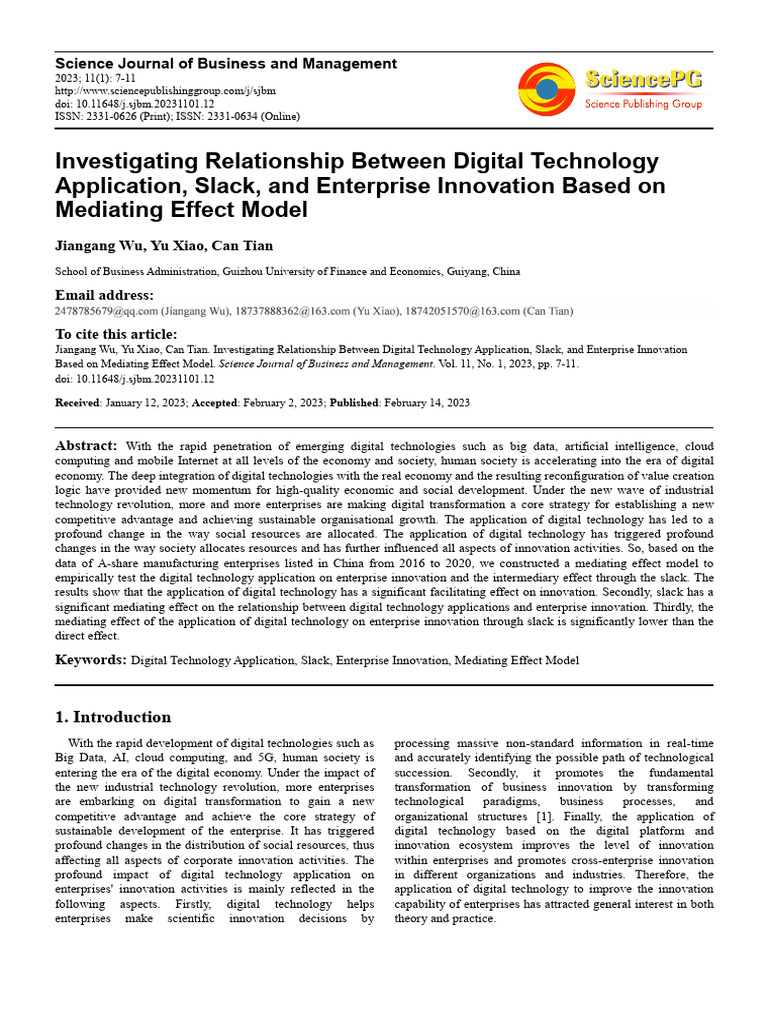 Investigating Relationship Between Digital Technology Application, Slack, and Enterprise ...