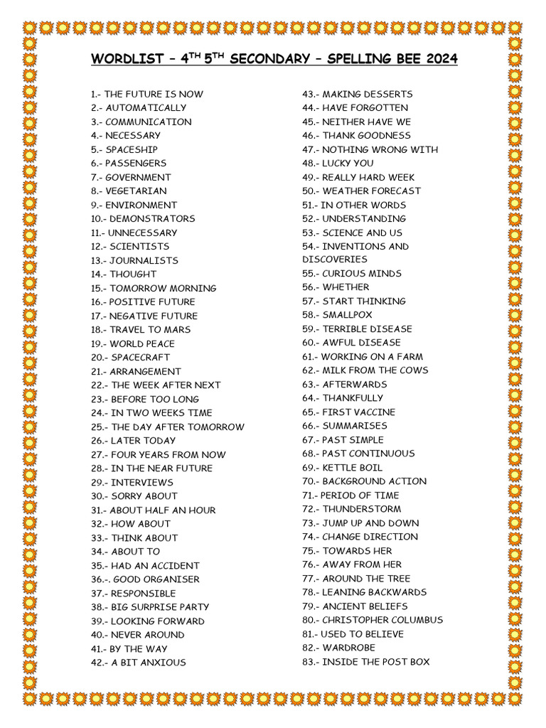 Spelling Bee 4TH 5TH Secondary | PDF