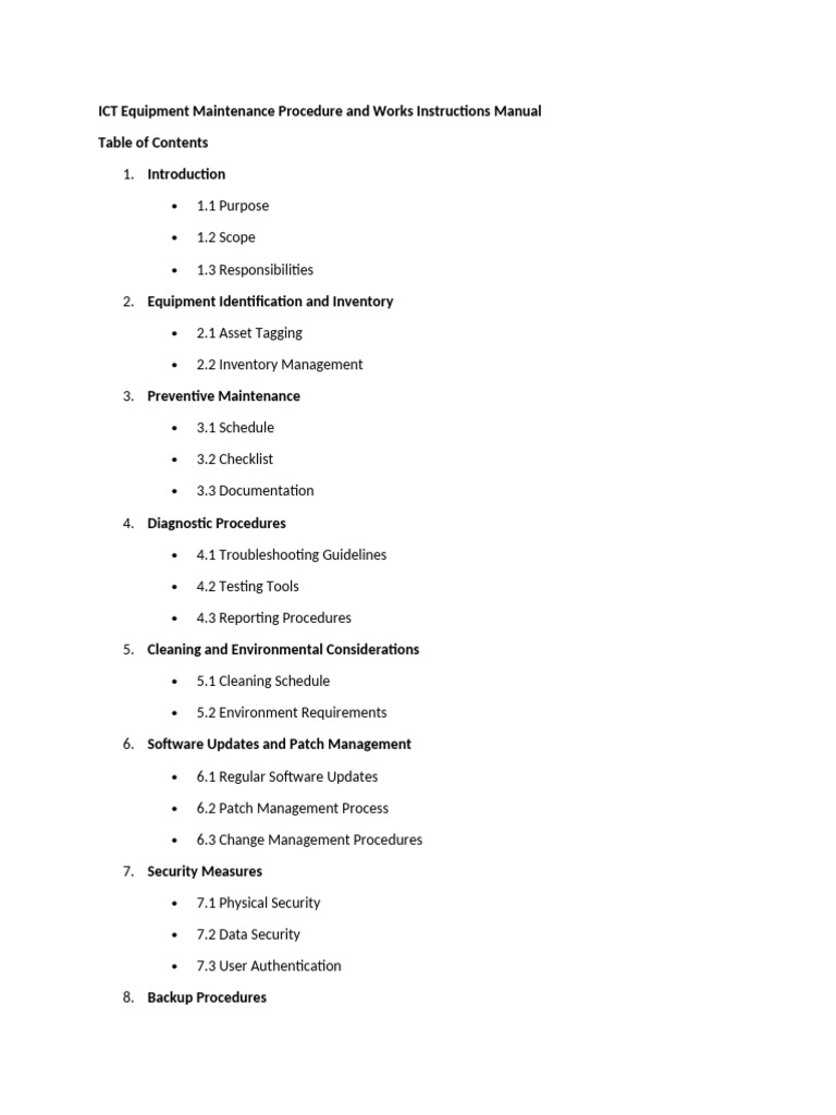 ICT Equipment Maintenance Procedure and Works Instructions Manual | PDF