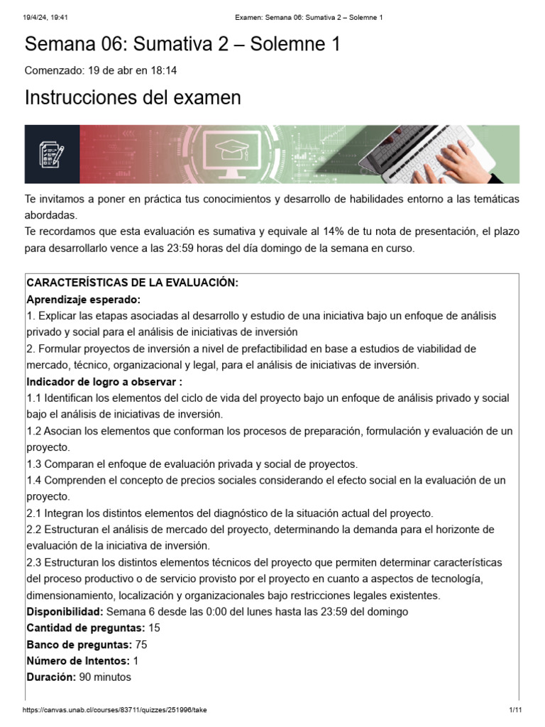 Examen - Semana 06 - Sumativa 2 - Solemne 1 | PDF