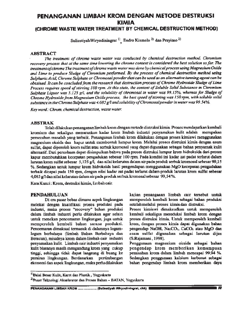 Penanganan Limbah Krom Dengan Metode Destruksi Kim | PDF
