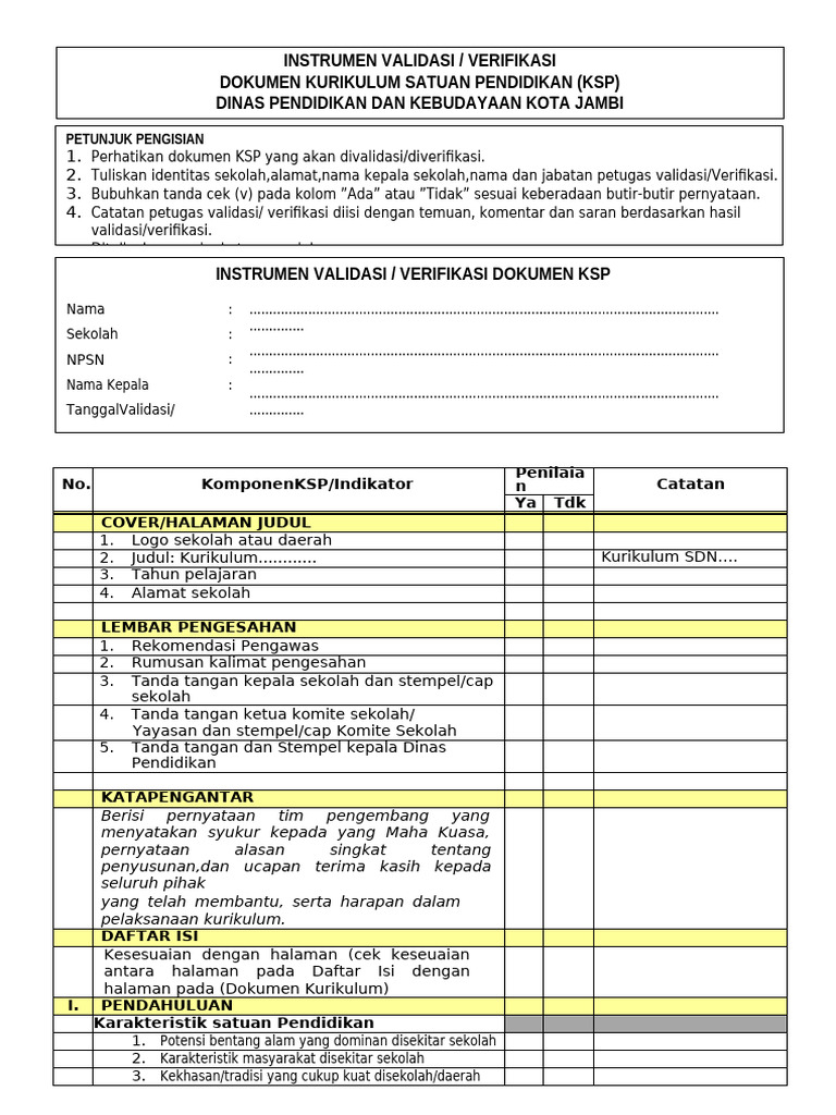 Instrumen Validasi KSP | PDF