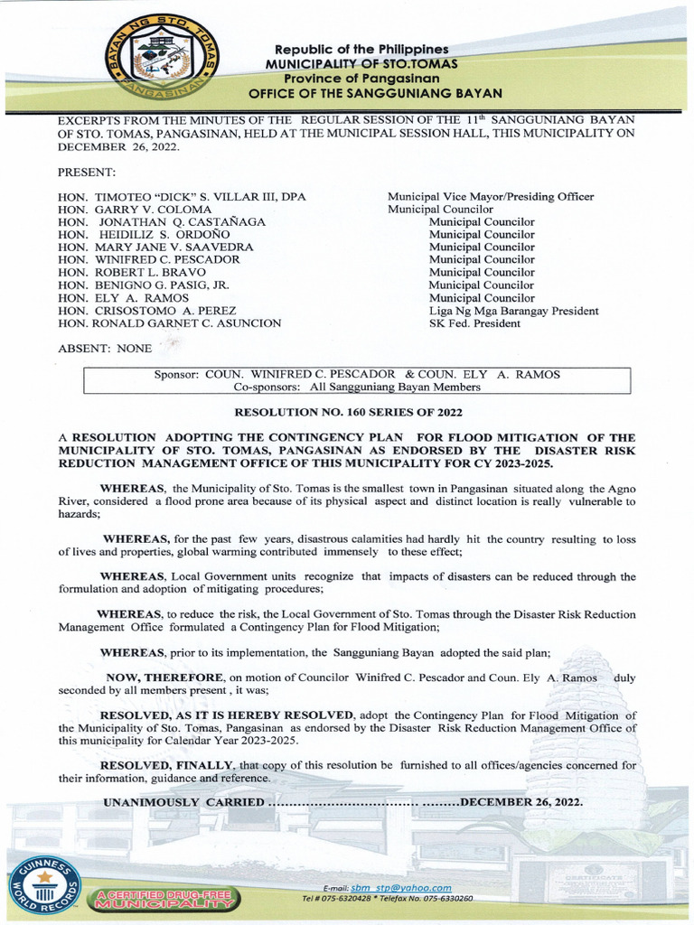 Contingency Plan For Flood With SB Resolution | PDF