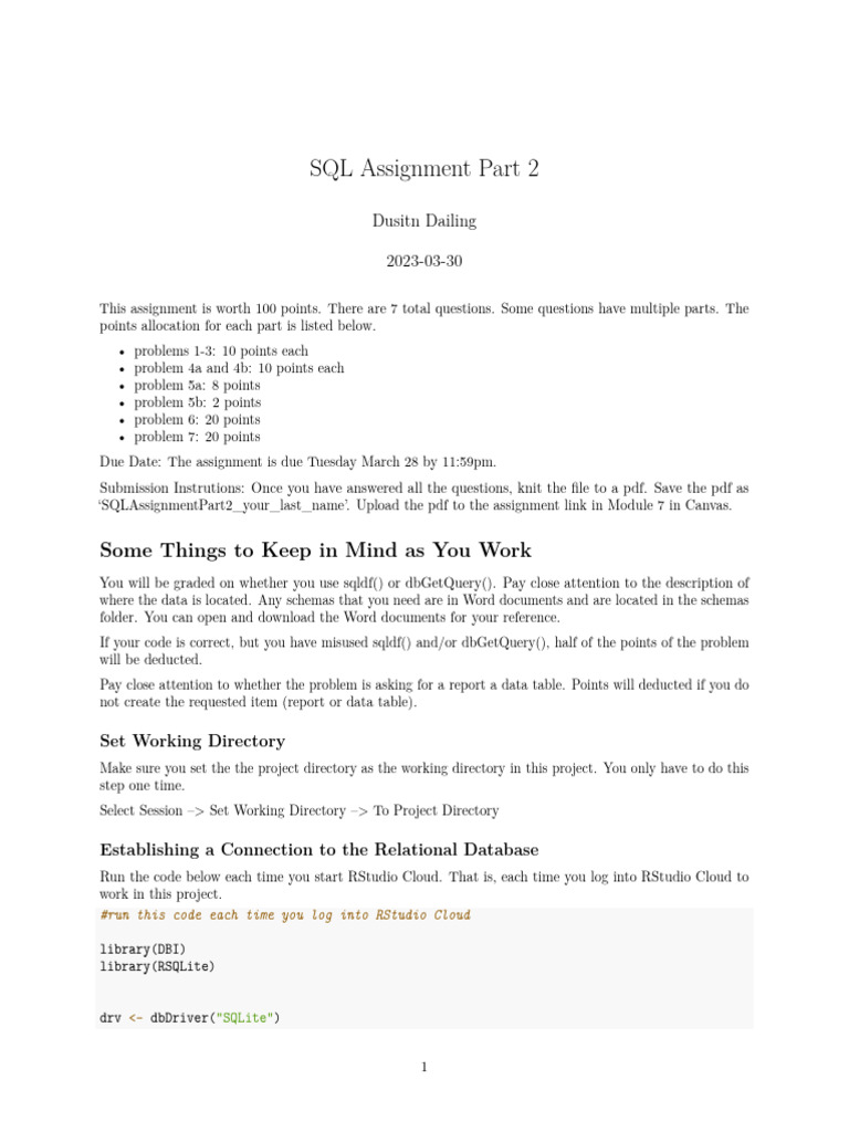 SQLAssignmentPart2 Dailing | PDF