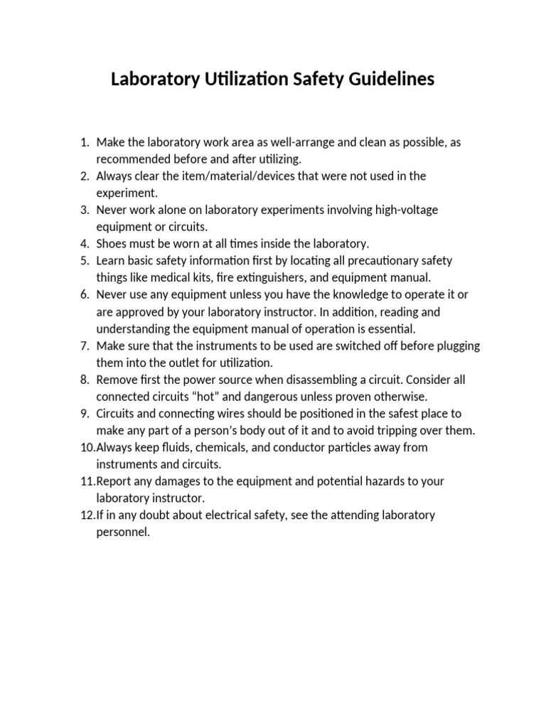 Laboratory Utilization Safety Guidelines | PDF