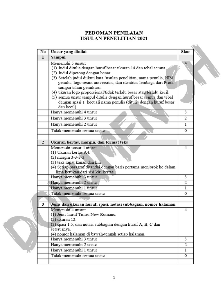 Pedoman Penilaian Usulan Penelitian 2021 | PDF