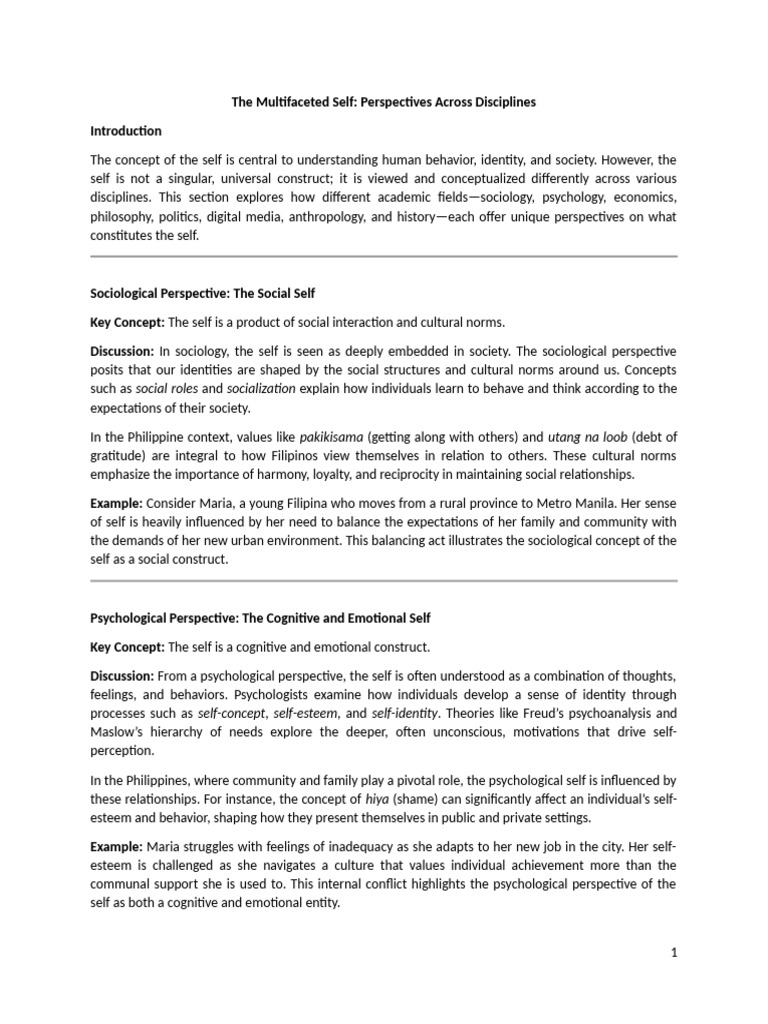 UTS Lesson 1 The Multifaceted Self Reading Material | PDF