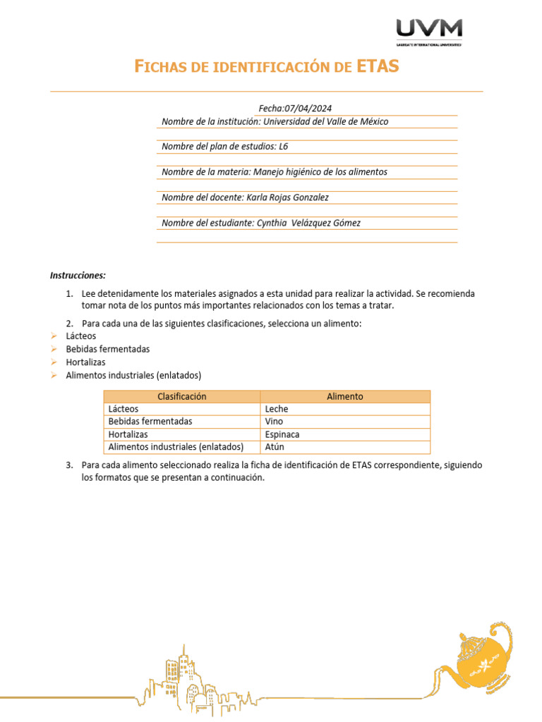 Fichas ETAS | PDF | Diarrea | Alimentos