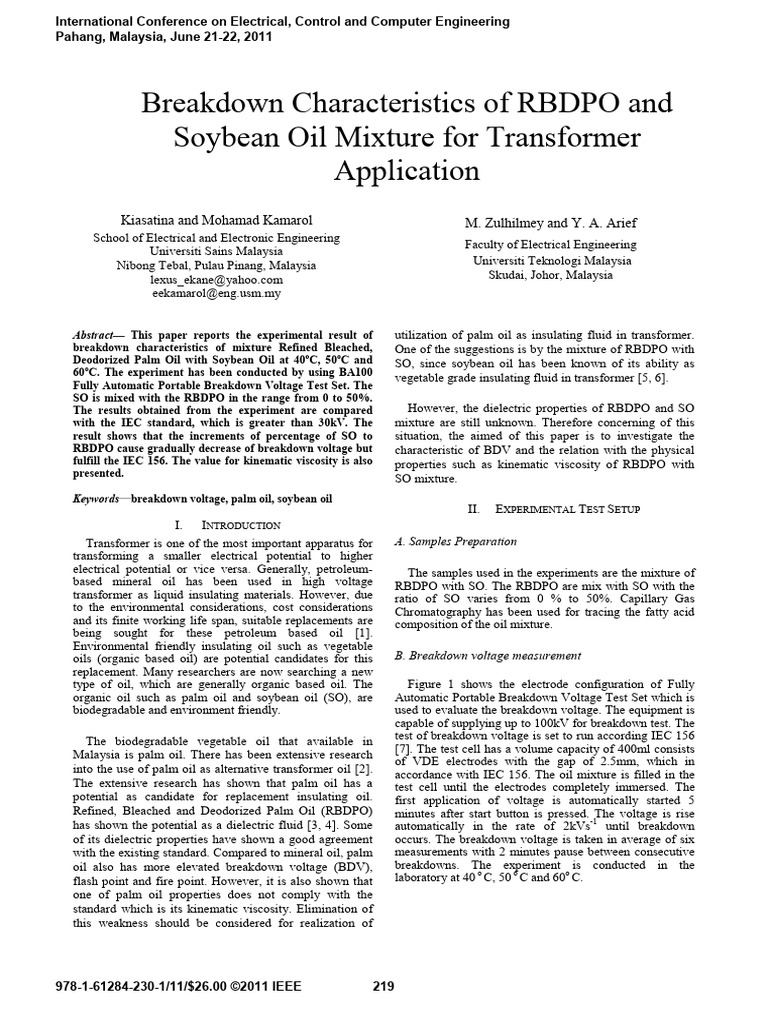 Breakdown Characteristics of RBDPO and Soyben Oil | PDF