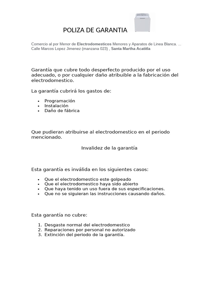 Poliza de Garantia | PDF