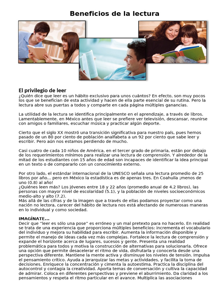 Beneficios de La Lectura | PDF | Mente | Literatura