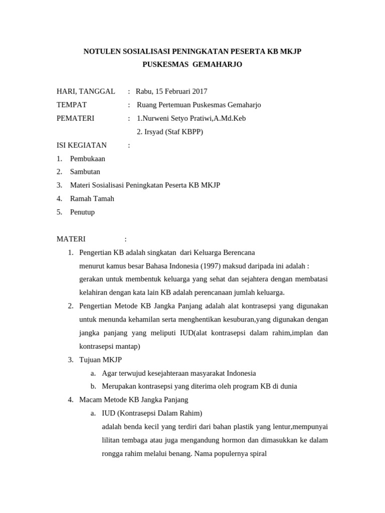 Notulen Peningkatan Peserta KB MKJP | PDF