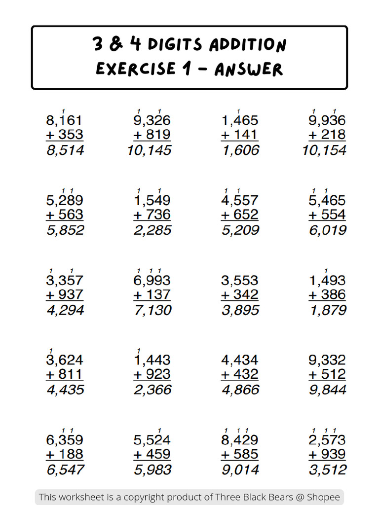 3&4 Digits Addition Answer | PDF