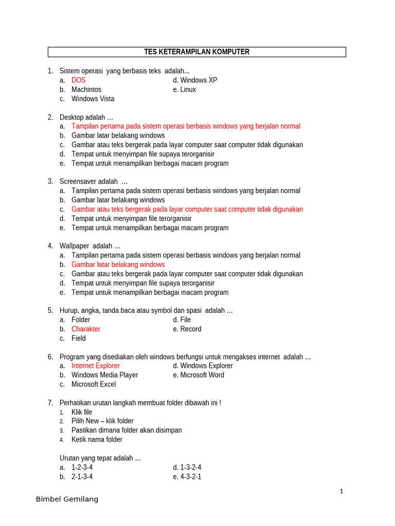 Soal Teori Untuk Ujian Komputer Pdf