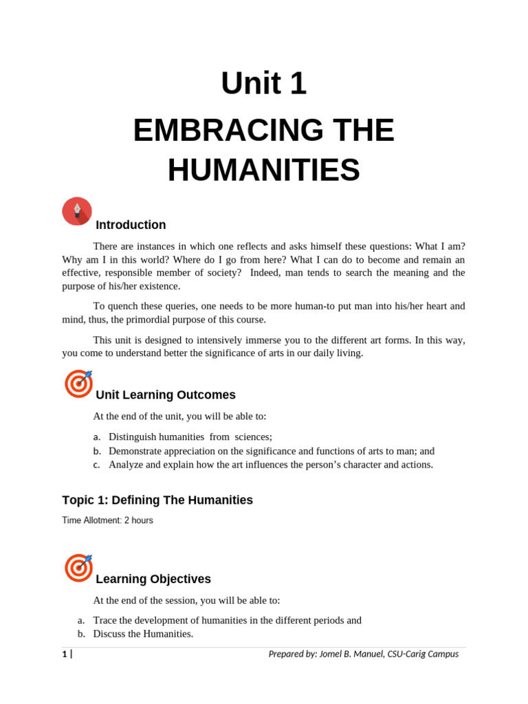 Unit 1 Embrasing The Humanities | PDF