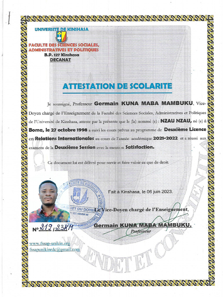Attestation de Scolarité 2 | PDF