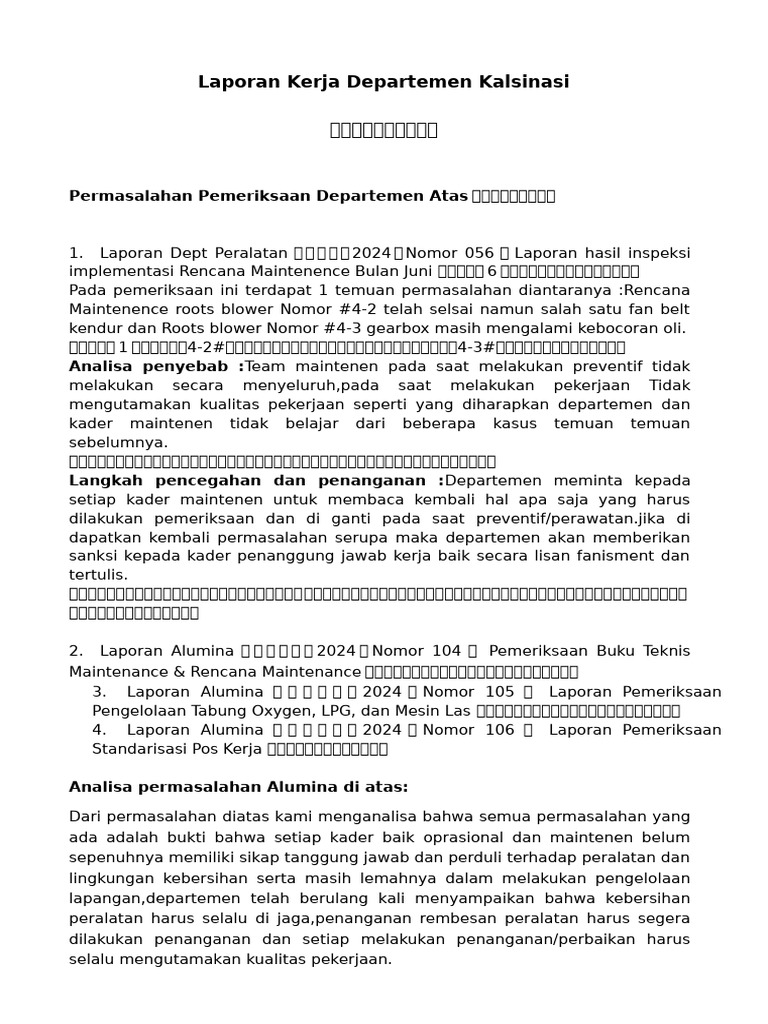 Laporan Mingguan Kalsinasi 20240707 | PDF