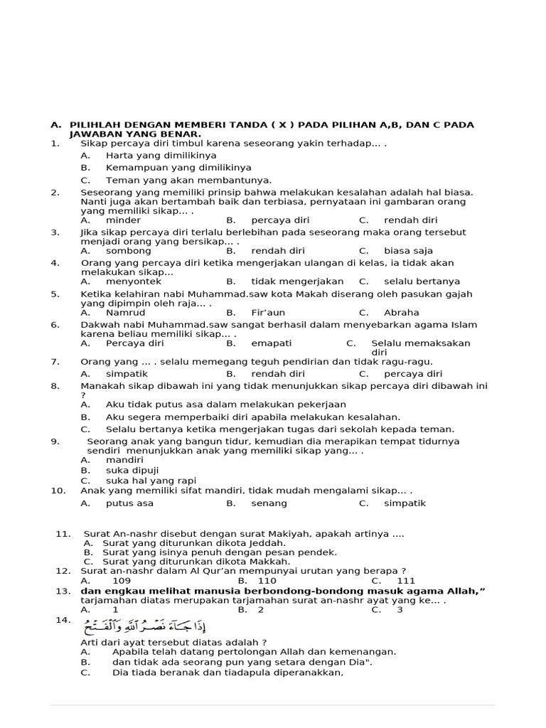 Soal PTS Pai Kelas 3 SMT - 1 Garuda | PDF