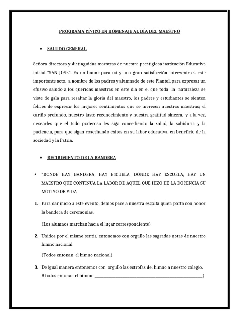 Programa Civico en Homenaje Al Dia Del Maestro | PDF
