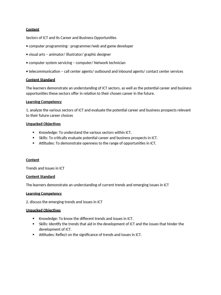 Unpacked Learning Competencies ICT 7 | PDF