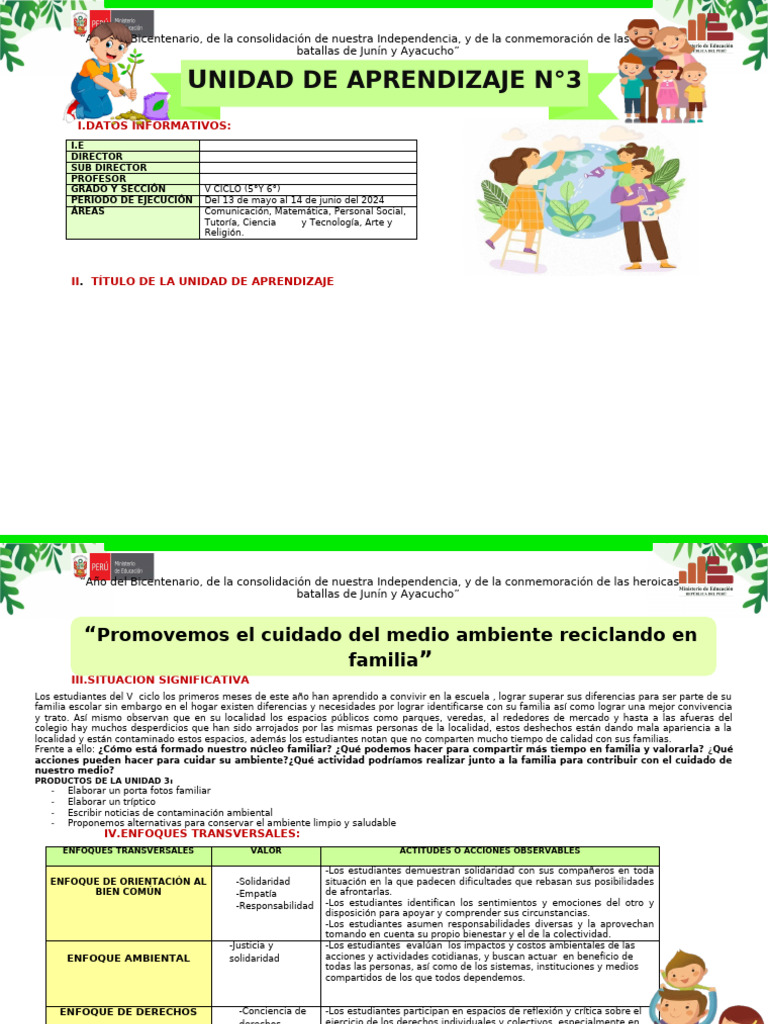 "Promovemos El Cuidado Del Medio Ambiente Reciclando en familia"UNIDAD ...