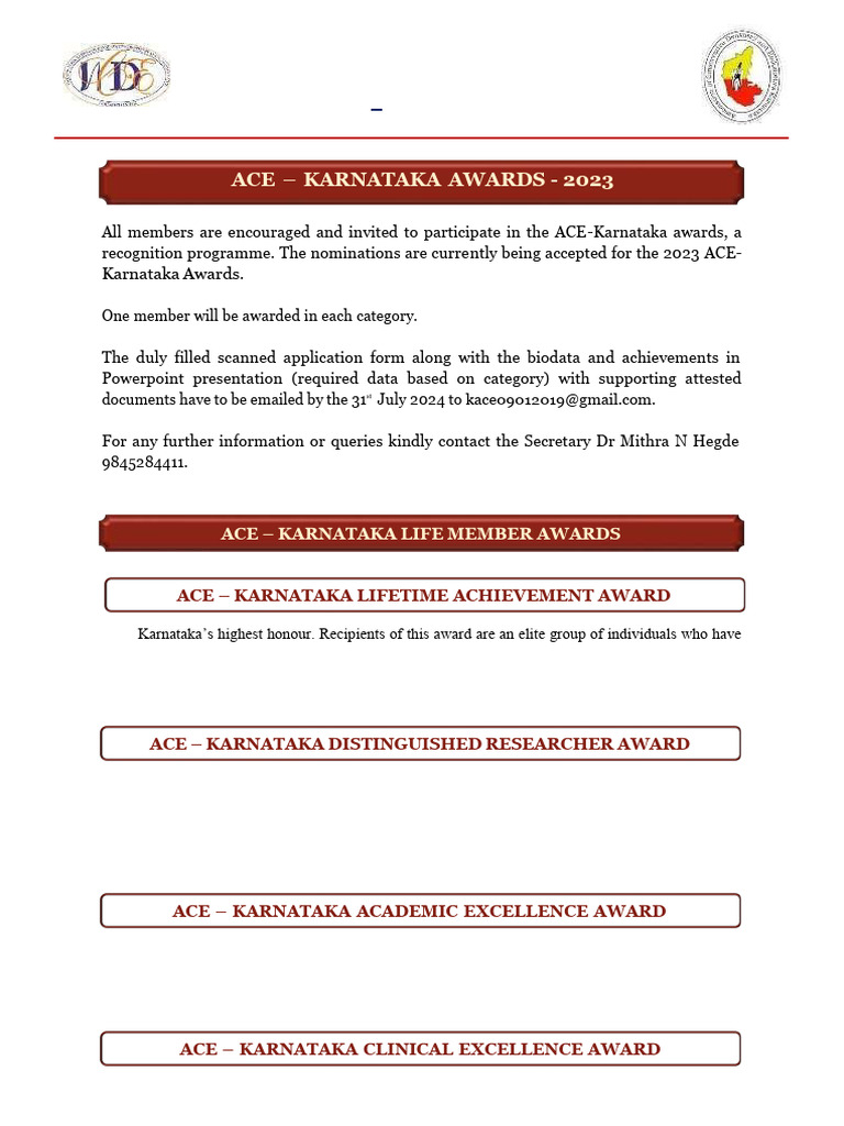 Ace Karnataka Awards -Guidelines | PDF