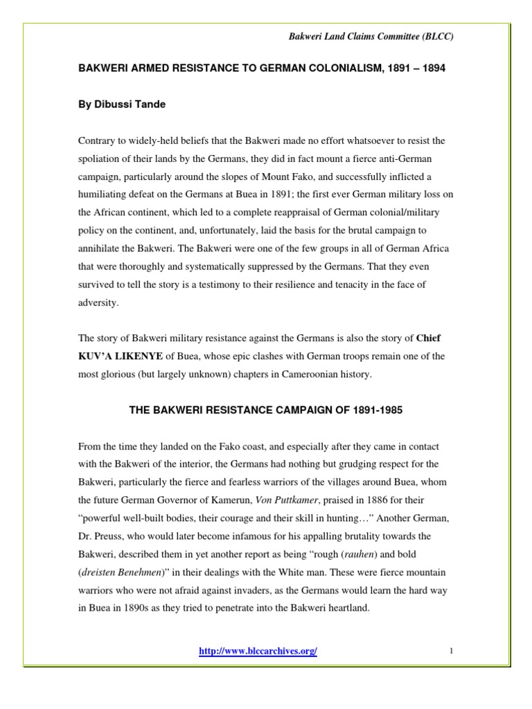 Bakweri Resistance To Germans | PDF | Germany | World Politics