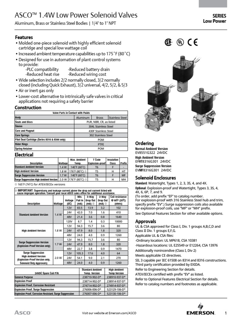 Catalog Low Power Valves Series G Asco en 3676780 | PDF