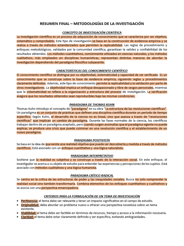 RESUMEN FINAL METODOLOGÍA | PDF