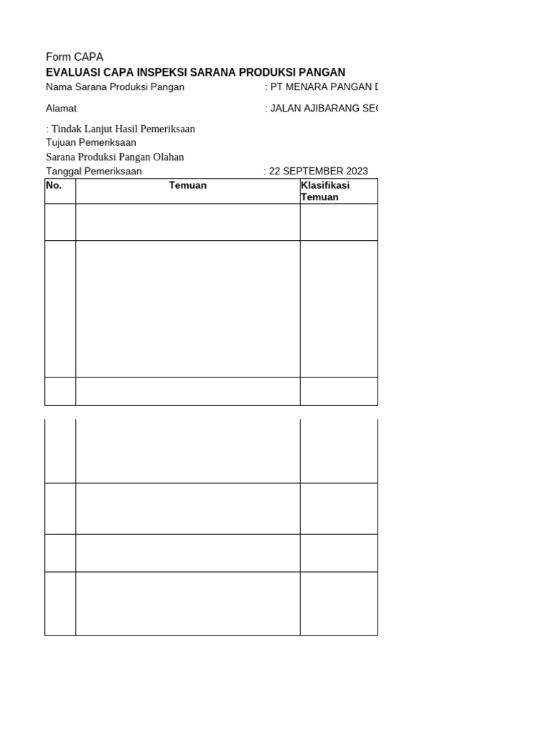 Form CAPA Produksi | PDF