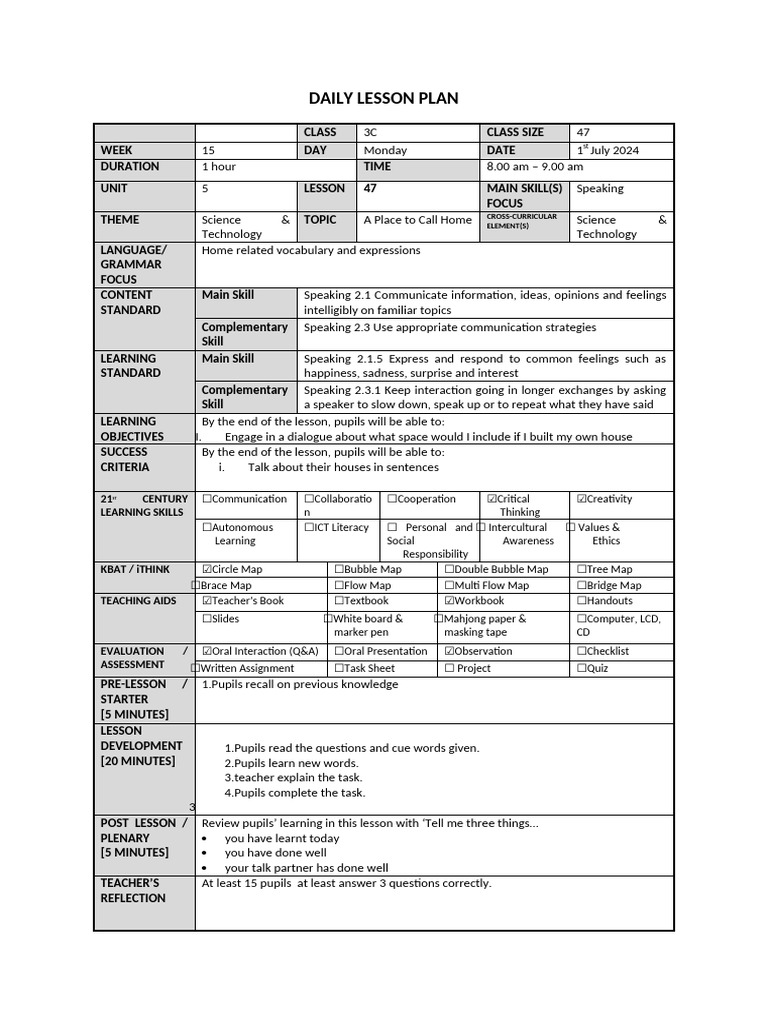 DAILY LESSON PLAN 1st July-5th July 2024 | PDF | Reading Comprehension ...