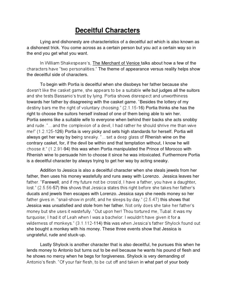 Deceitful Characters | PDF | Shylock | The Merchant Of Venice