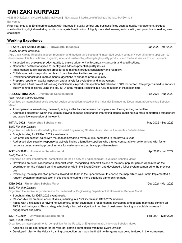 Dwi Zaki Nurfaizi - CV | PDF