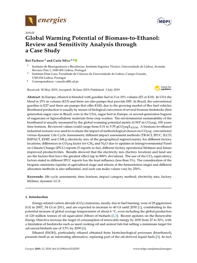 Global Warming Potential of Biomass-To-Ethanol Rev | PDF