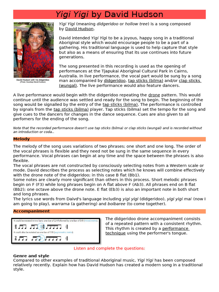 David Hudson's Yigi Yigi Worksheet | PDF