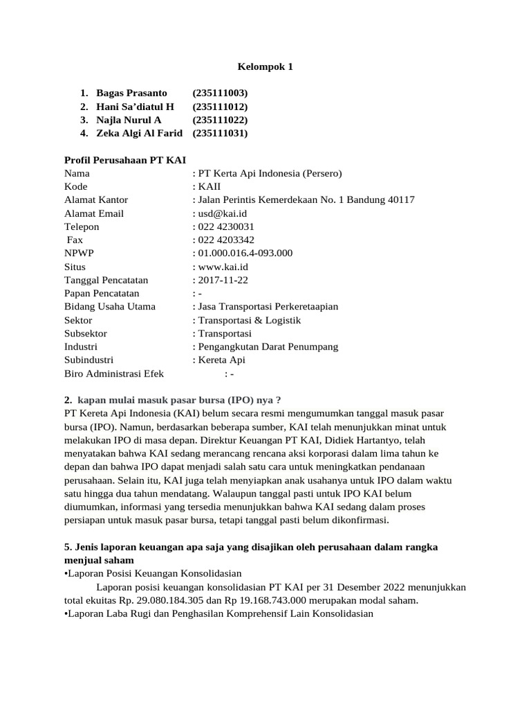 Profil Perusahaan PT KAI | PDF