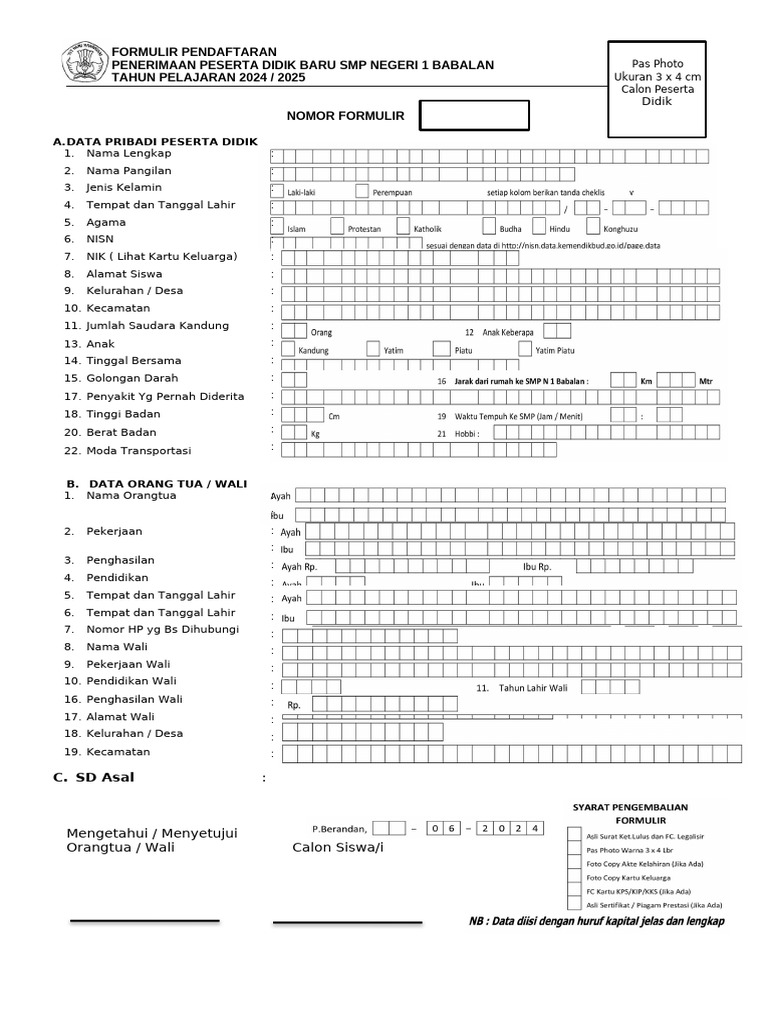 Formulir-Ppdb SMP N 1 Babalan | PDF