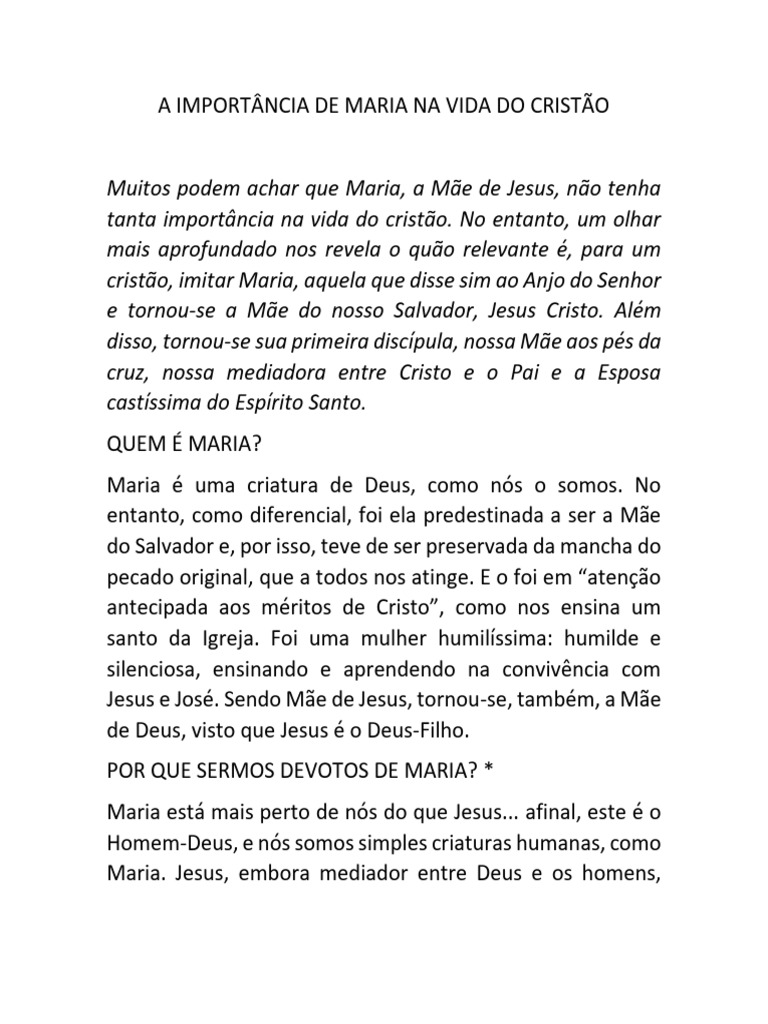 A Importãncia de Maria Na Vida Do Cristão | PDF | Maria, mãe de Jesus ...