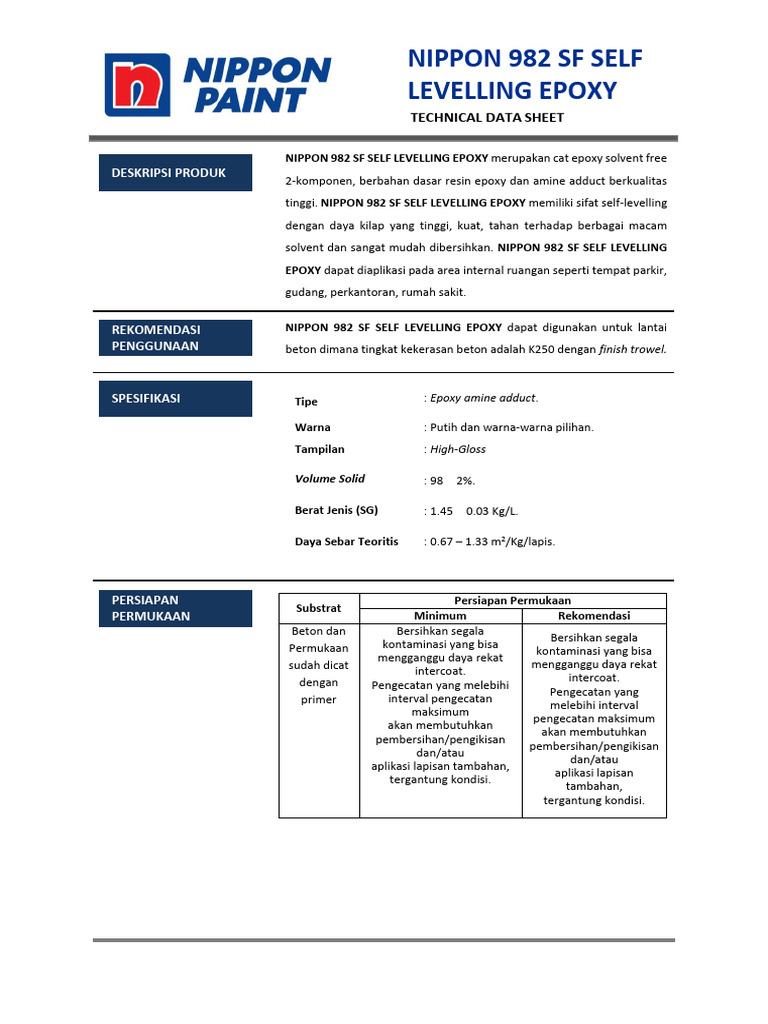 Rs25389 - Tds - Nippon 982 SF Self Levelling Epoxy - 13032023 | PDF