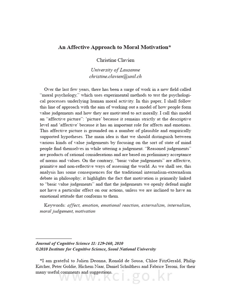 Affective Model of Moral Motivation | PDF | Affect (Psychology ...