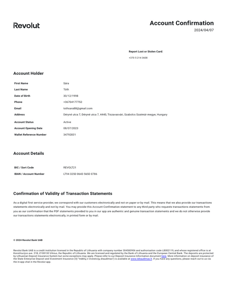 Account Confirmation | PDF