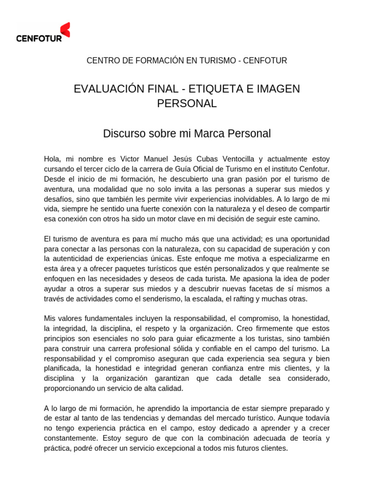 EVALUACIÓN FINAL - ETIQUETA E IMAGEN PERSONAL - Victor Cubas | PDF