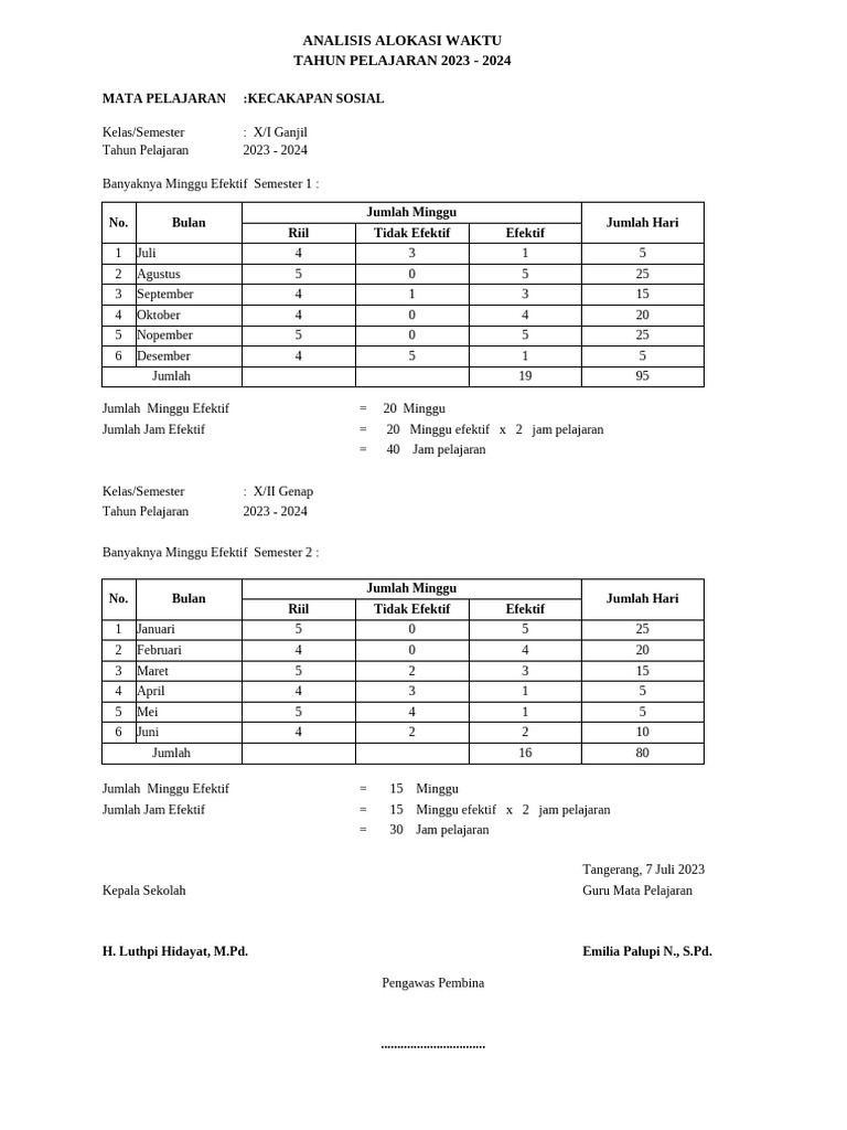 Prota Prosem Minggu Efektif 2023 - 2024 | PDF