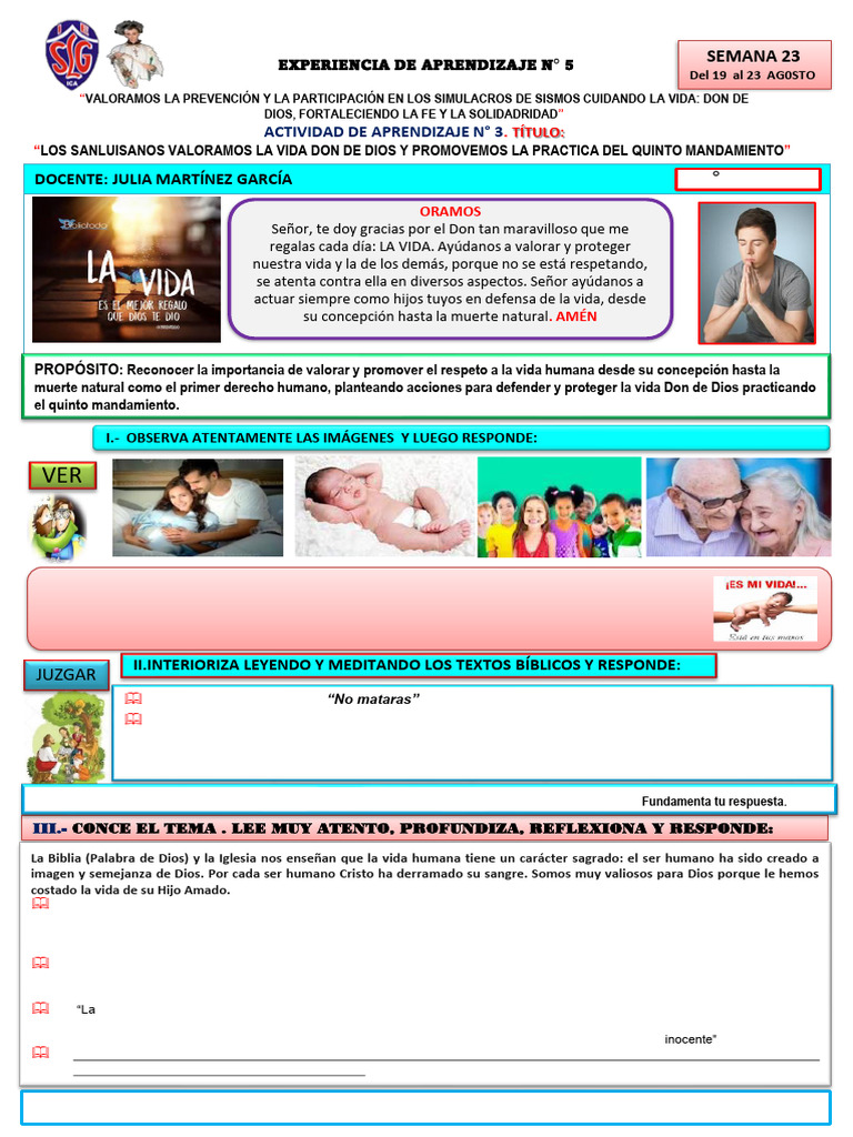 Ficha 22 Quinto Julia SLG 2024 Eda 5 Act 3 | PDF | Dios | Cristo (título)