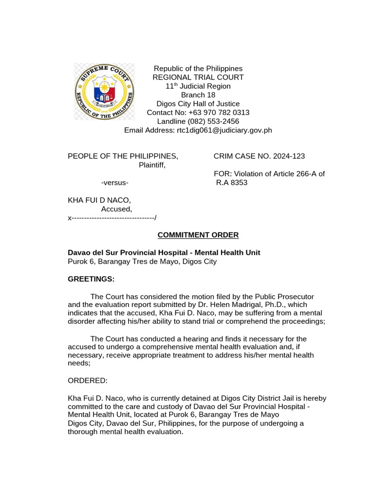 Commitment Order | PDF