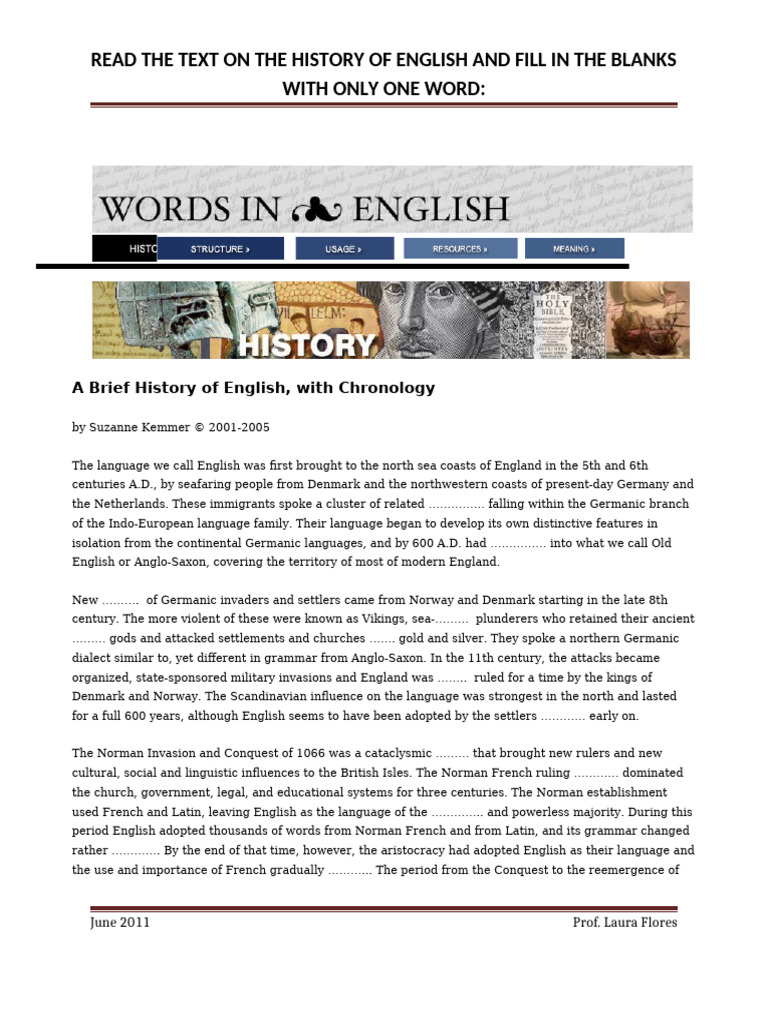 A Brief History of English With Blanks | PDF