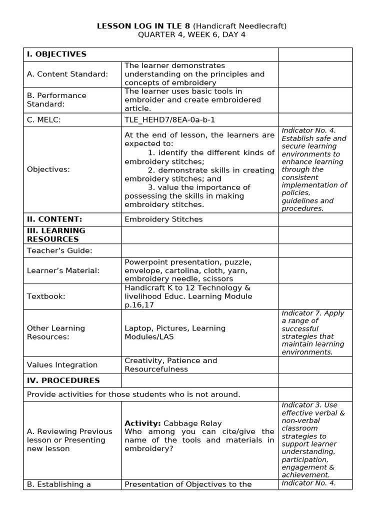 LESSON LOG IN TLE 8 SY 2024 mAY 9, 2024 | PDF