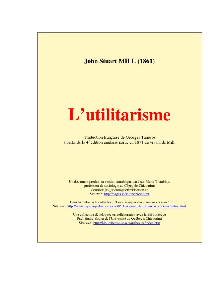 J S Mill L Utilitarisme | PDF | Utilitarisme | Moralité